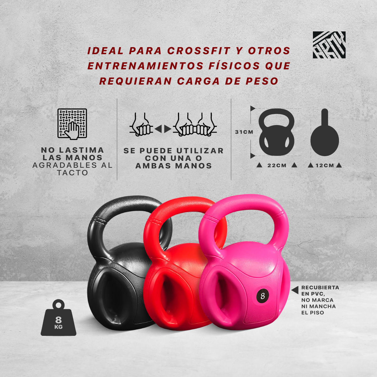 Army Fitness. Kettlebell 8kg Roja | Army - Entrenamiento Funcional